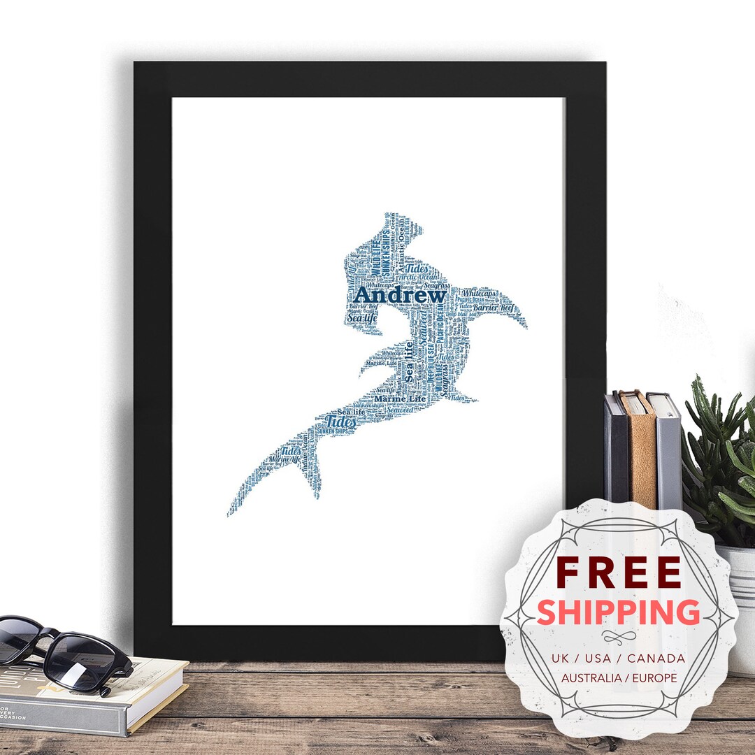 Personalized Sea Life Hammer Head, Framed Wall Art Gift, Keepsake ...