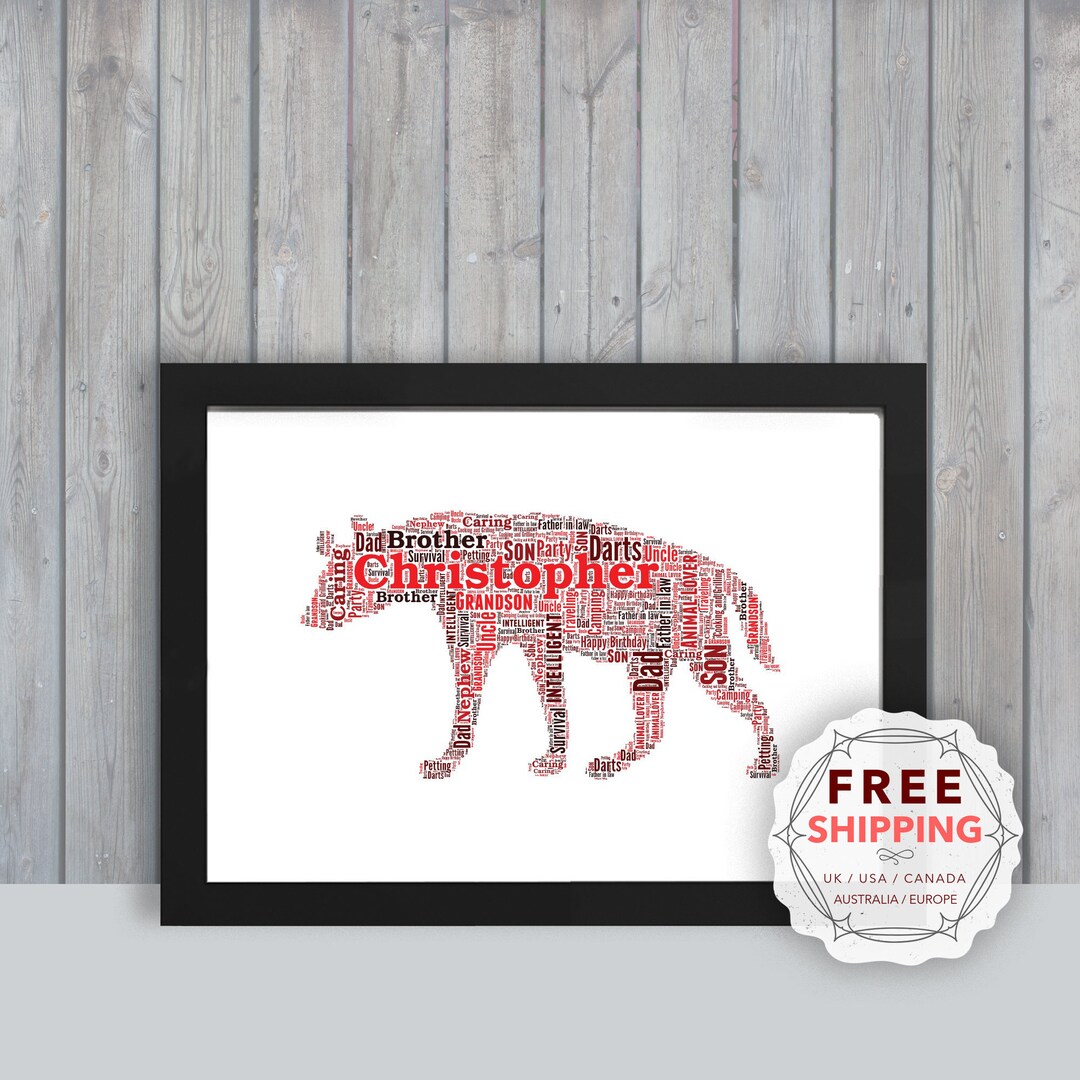 Personalized Hyena Word Art Print: Unique Keepsake Gift Ani077 - Etsy