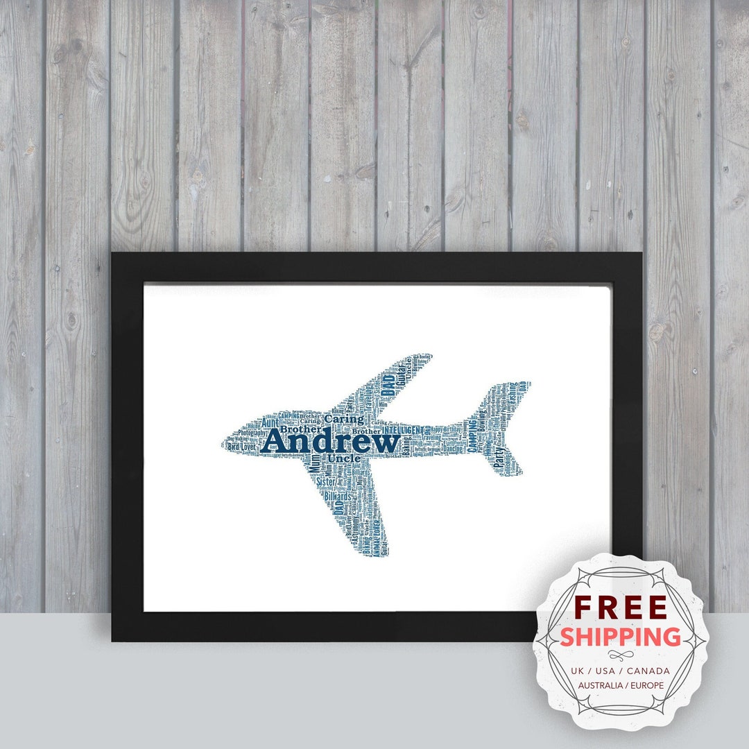 Personalized Airplane Word Art Print: Pilot Gift, Unique Keepsake ...
