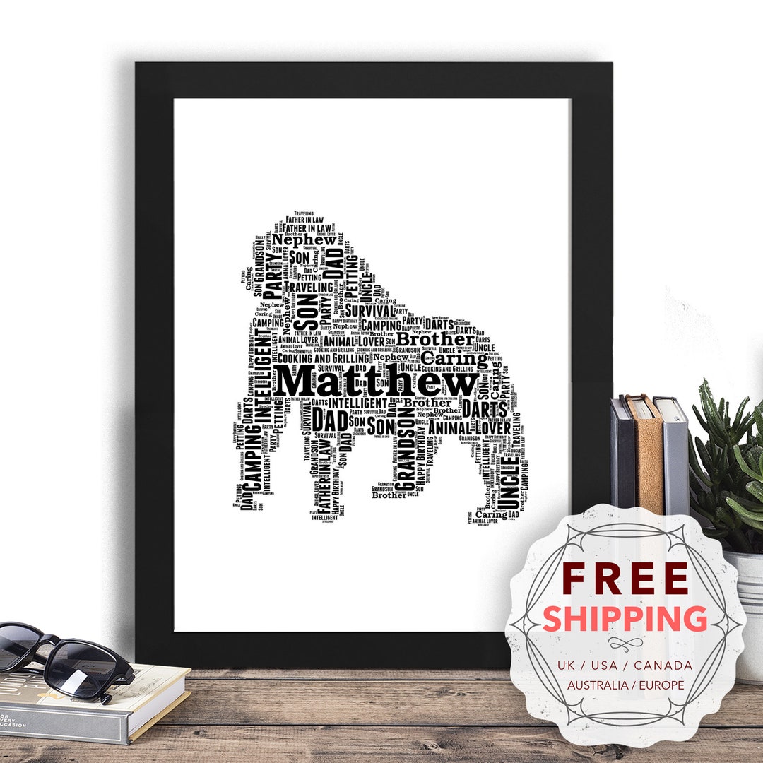 Personalized Gorilla Word Art Print: Unique Family Keepsake Ani065 - Etsy