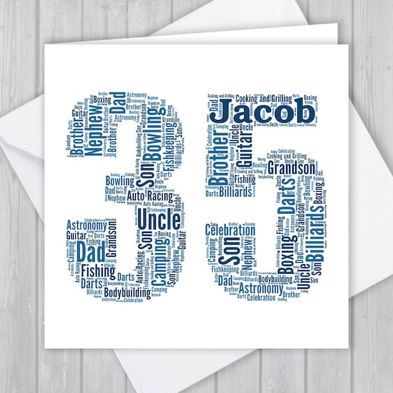 Personalized 35th Birthday Card Custom Word Art Unique - Etsy UK