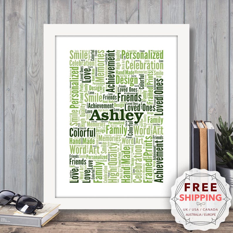 Personalized Word Art Print: Custom Rectangle Keepsake, Framed Cus002 ...