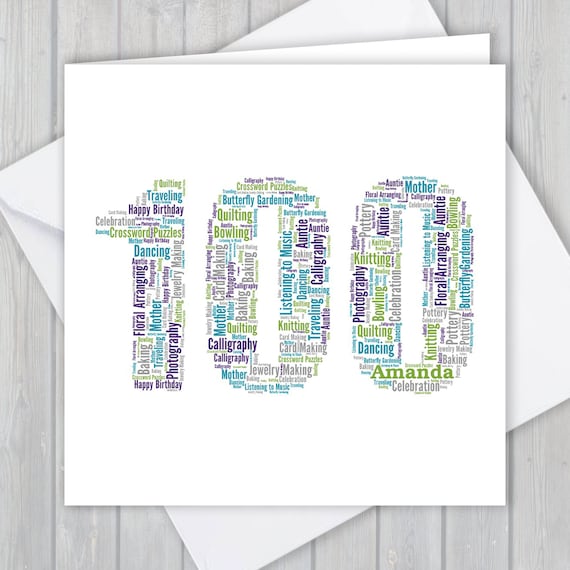 Personalized 100th Birthday Card Custom Word Art Unique - Etsy UK