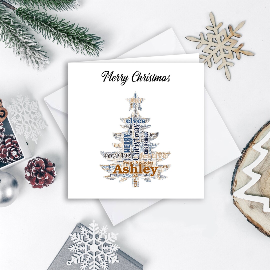 Personalized Christmas Tree Word Art Card, Keepsake Greeting - Etsy