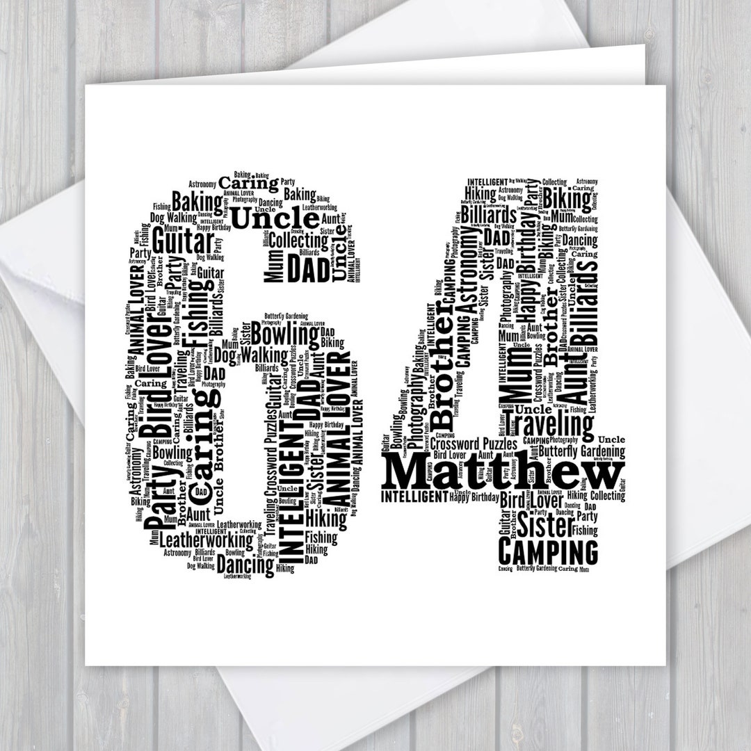 Personalised 64th Birthday Greeting Card, Unique Anniversary or ...