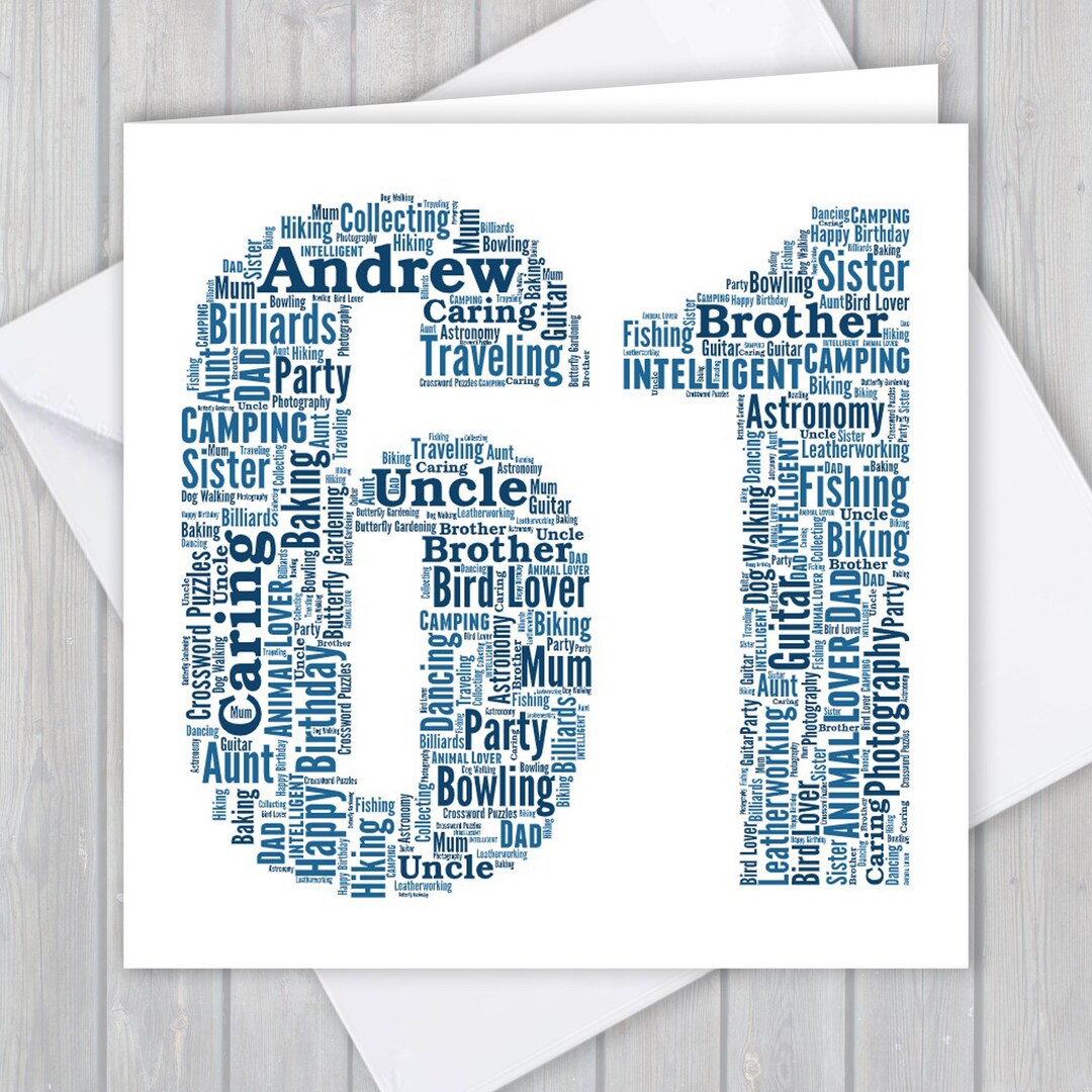 Personalized 61st Birthday Card: Unique Word Art Keepsake - Etsy