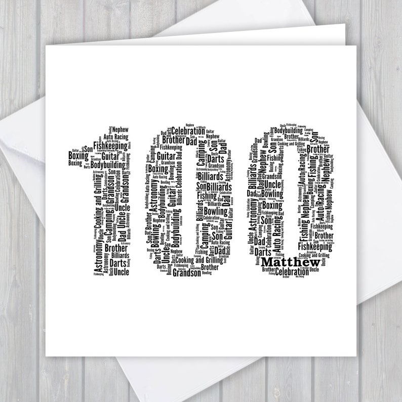 Personalized 100th Birthday Card Custom Word Art Unique - Etsy UK