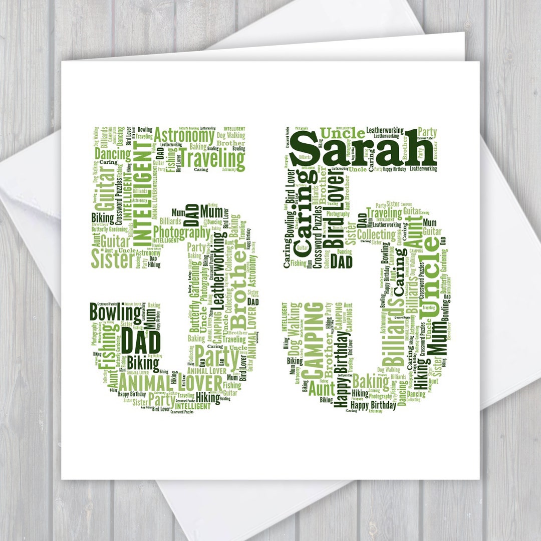 Personalized 55th Birthday Card: Unique Word Art Keepsake - Etsy