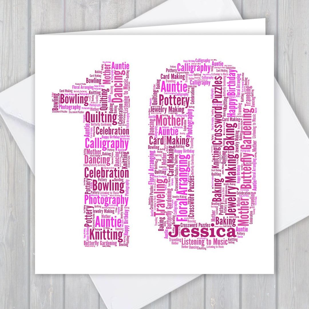 Personalized 10th Birthday Card: Word Art Keepsake GCM010 - Etsy