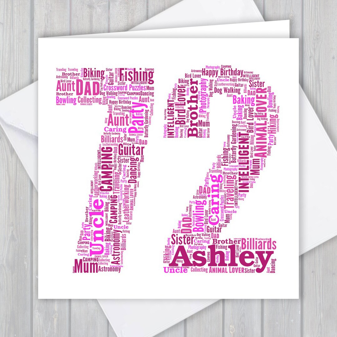 Personalised 72nd Birthday Greeting Card, Unique Anniversary or ...