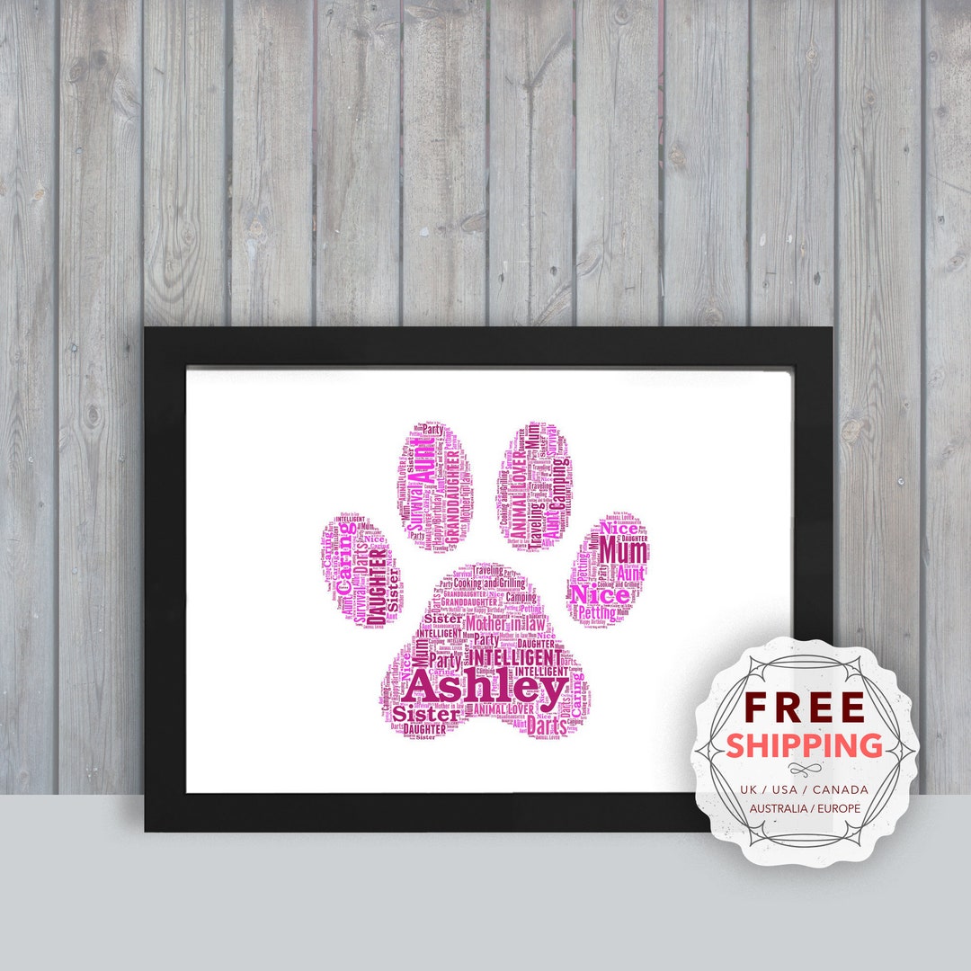 Personalized Cat Paw Print: Word Art, Framed Keepsake Gift Ani026 - Etsy