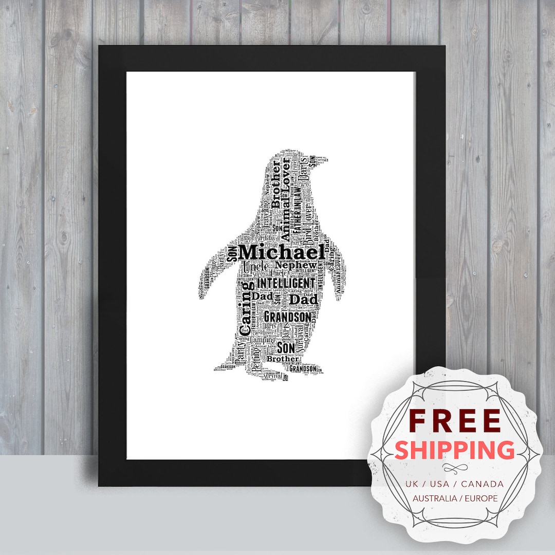 Personalized Penguin Print: Framed Word Art Keepsake Brd025 - Etsy