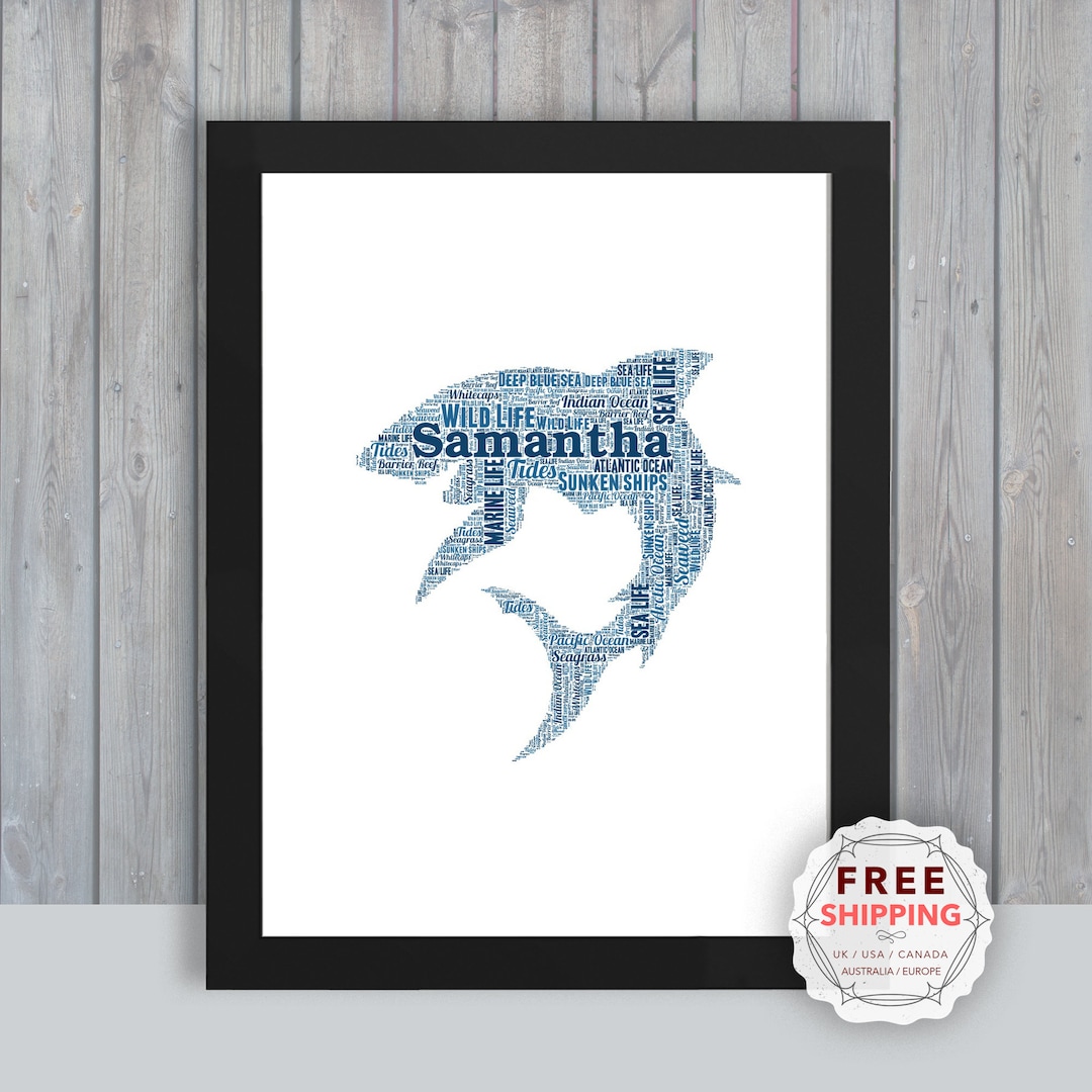 Personalized Shark Word Art Print: Sea Life Keepsake Sea008 - Etsy