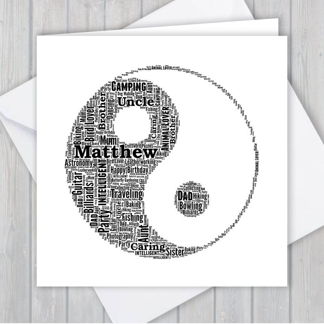 Personalized Yin Yang Word Art Card: Unique Keepsake - Etsy