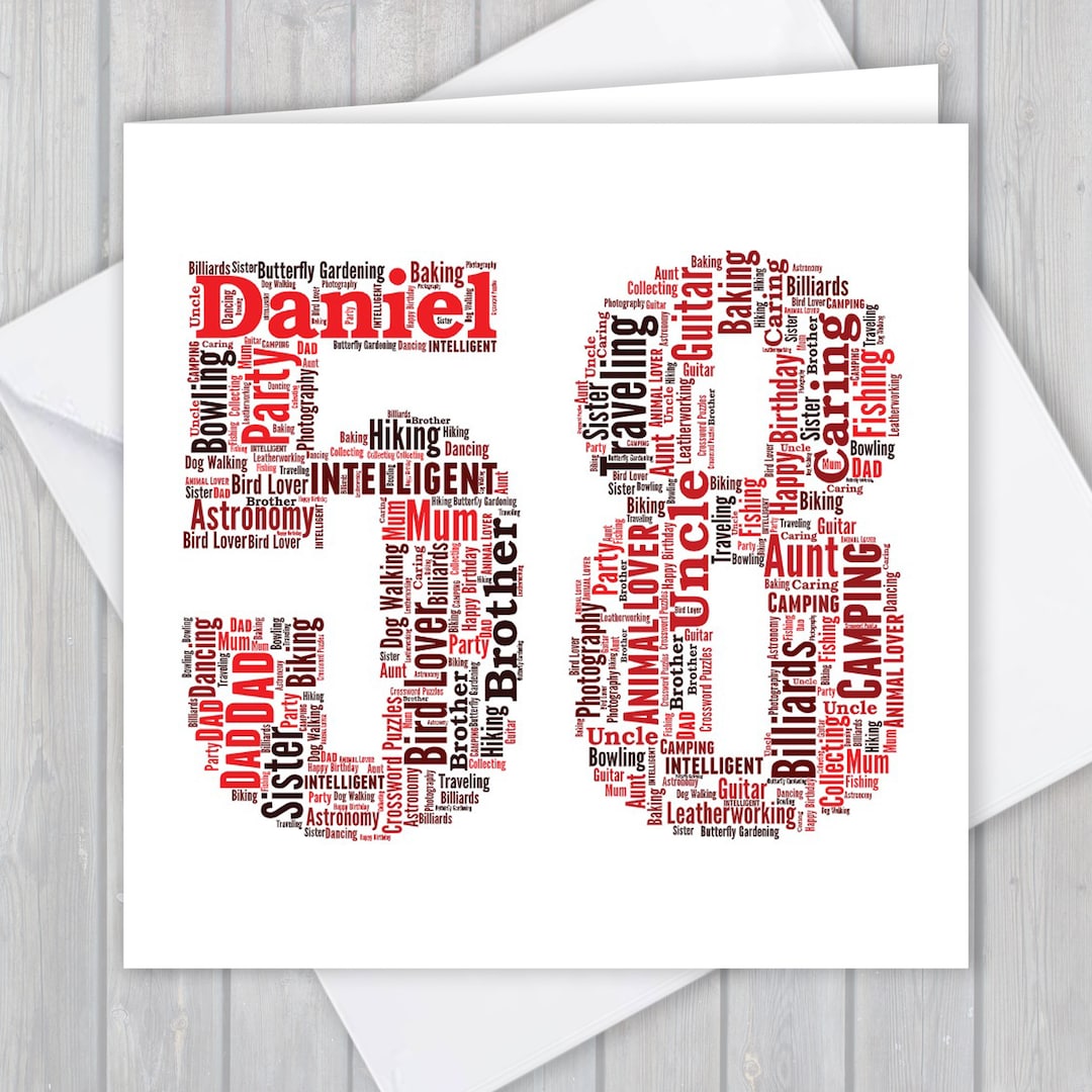 Personalised 58th Birthday Greeting Card, Unique Anniversary or ...