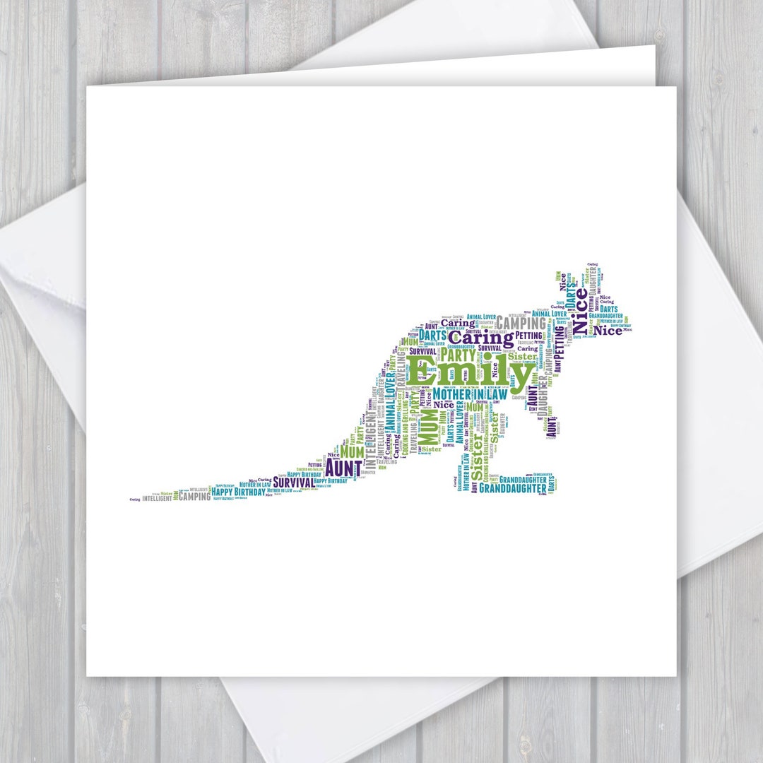 Personalized Wallaby Word Art Greeting Card: Unique Keepsake Ani143 - Etsy