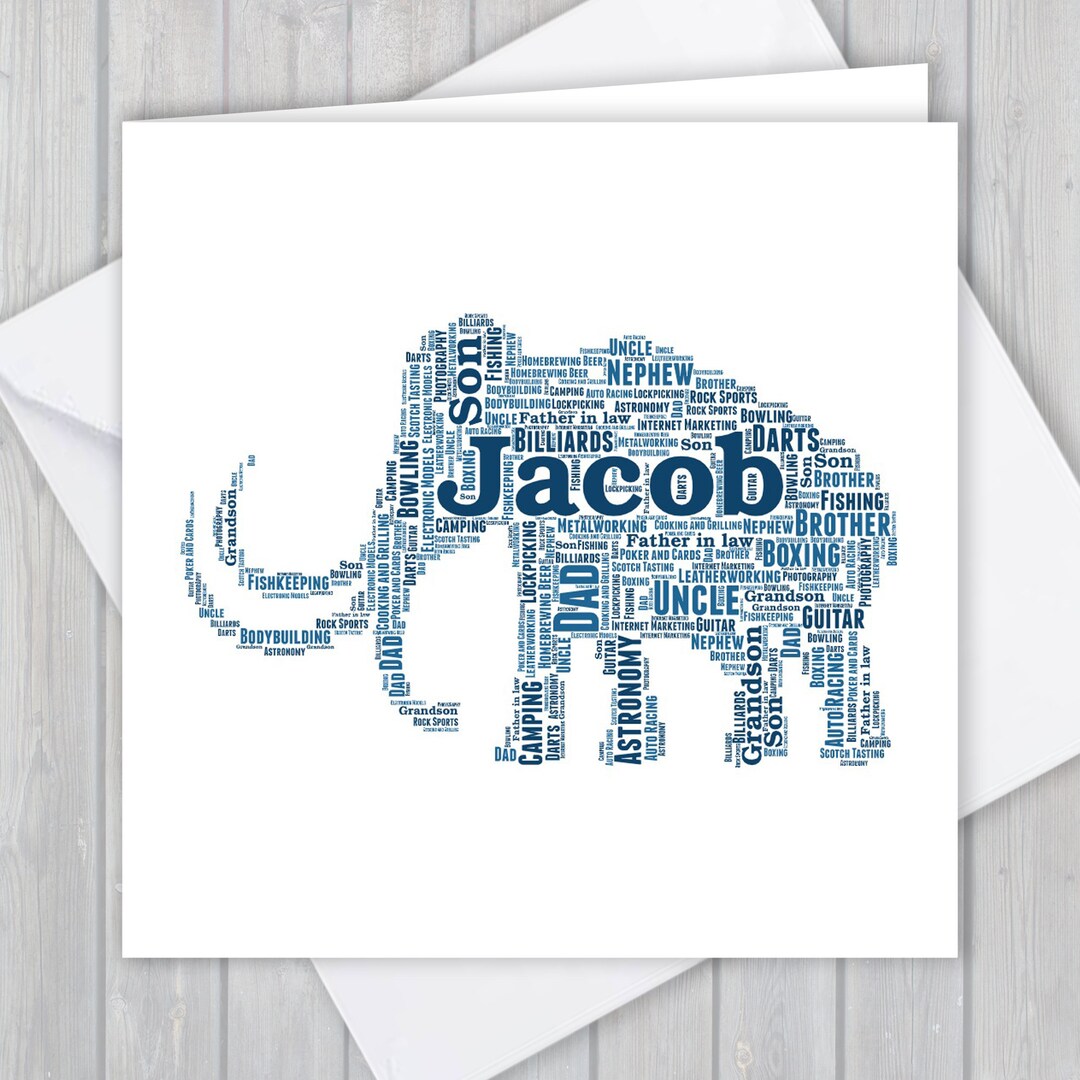 Personalized Mammoth Word Art Card: Unique Keepsake Greeting Card ...