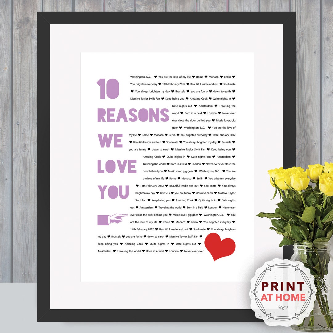 10 Reasons We Love You, 10th Birthday, Anniversary, Personalised ...