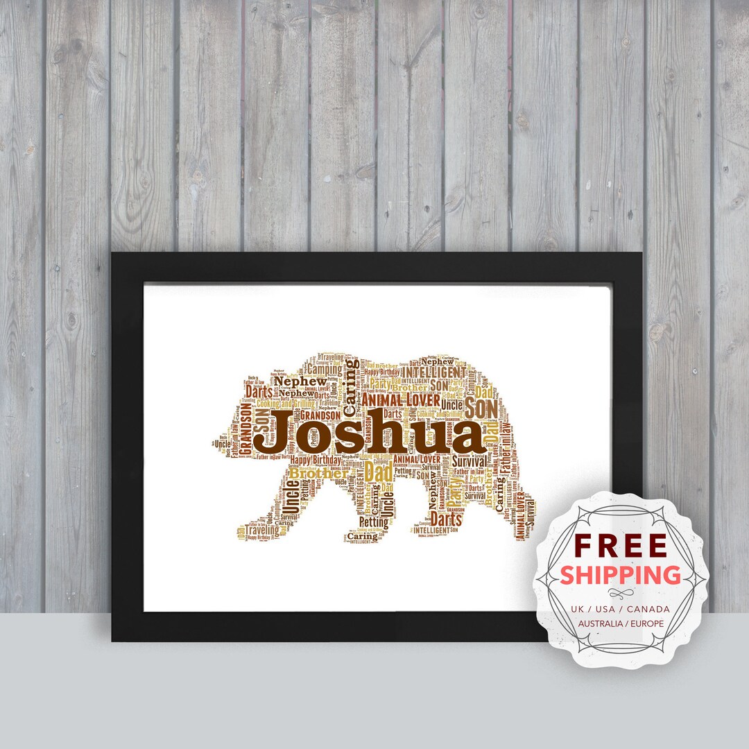 Personalized Grizzly Bear Word Art Print: Unique Framed Keepsake Ani066 ...