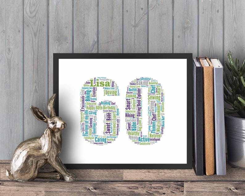 Personalized 60th Birthday Word Art Print, Framed Keepsake Gift BMO060 ...