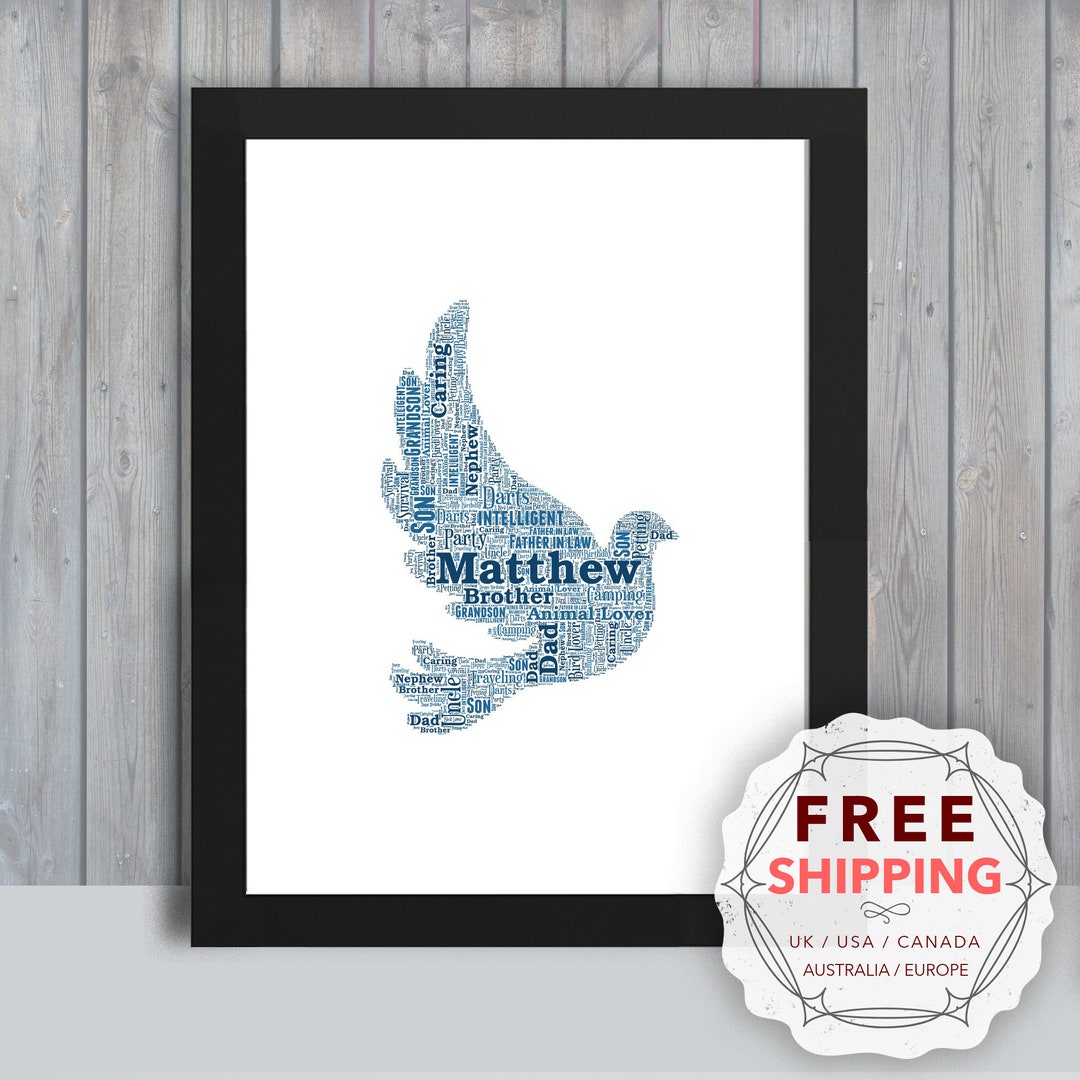 Personalized Dove , Framed Wall Art Gift, Keepsake, Unique Print for ...