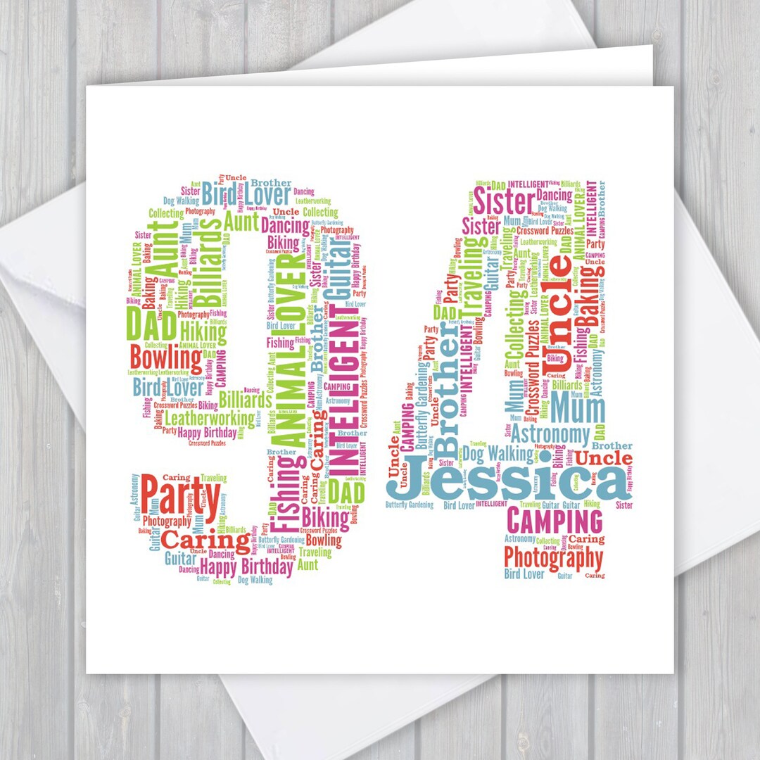 Personalised 94th Birthday Greeting Card, Unique Anniversary or ...