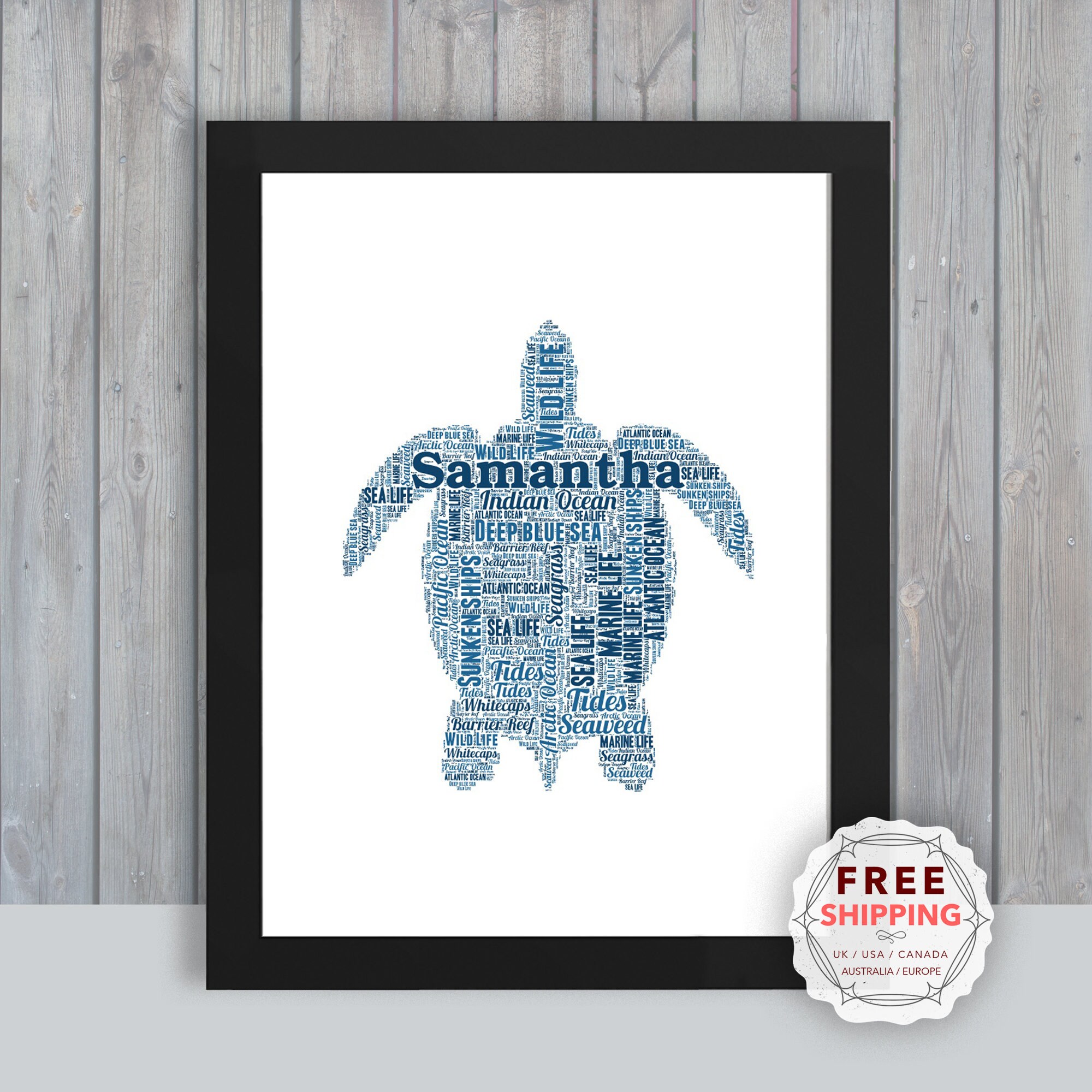 Personalized Sea Turtle Word Art Print: Framed Keepsake Gift Sea026 - Etsy
