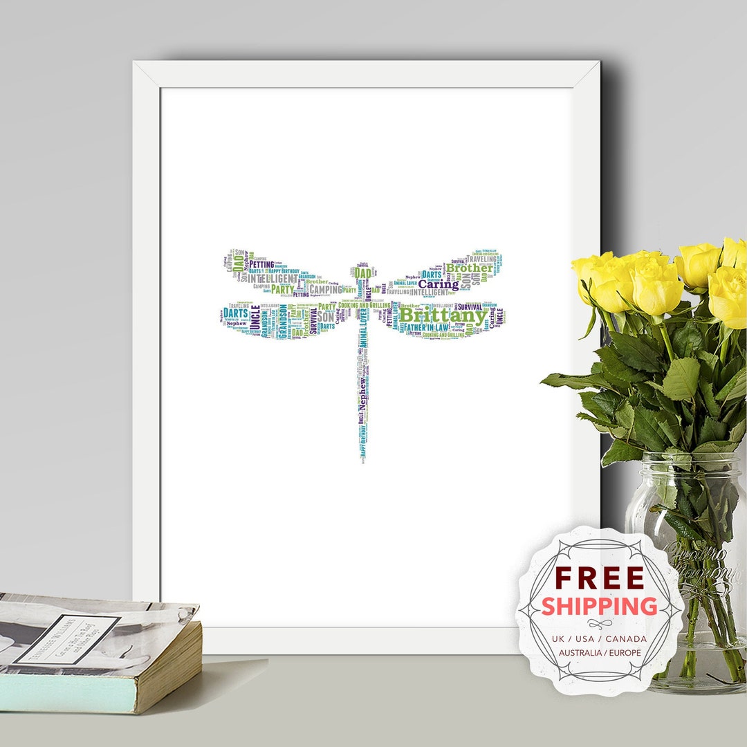 Personalized Dragonfly Word Art Print: Unique Framed Keepsake Bug001 - Etsy