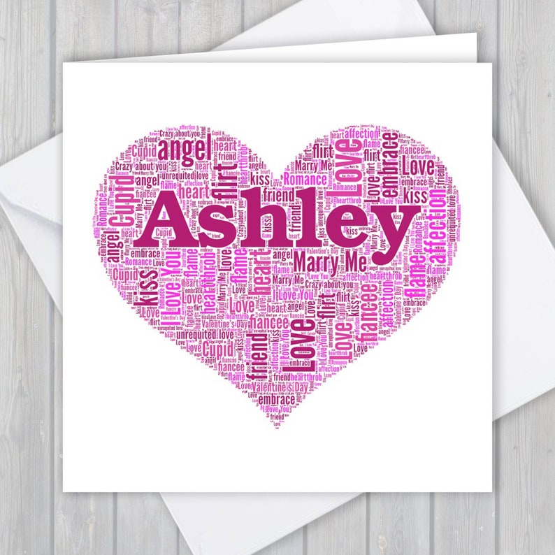 Personalized Love Heart Word Art Greeting Card Unique - Etsy UK