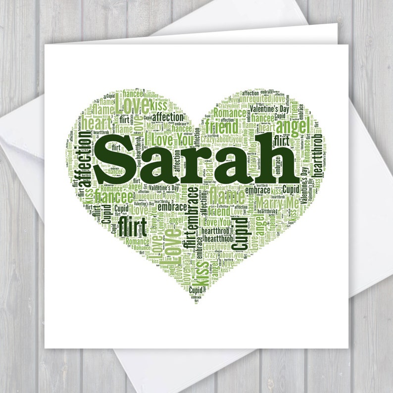 Personalized Love Heart Word Art Greeting Card: Valentine's Day - Etsy UK