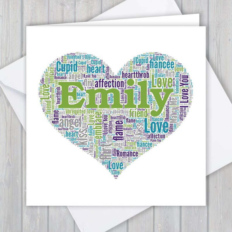 Personalized Love Heart Word Art Greeting Card: Valentine's Day - Etsy UK