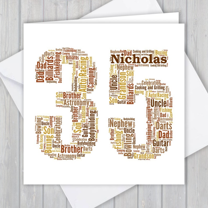 Personalized 35th Birthday Card: Custom Word Art Keepsake GCM035 - Etsy
