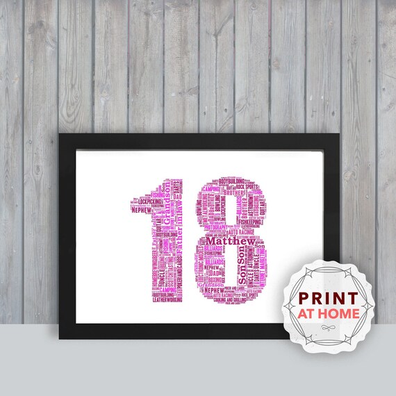 Personalised 18th Birthday Print at Home Word Art Gift | Etsy