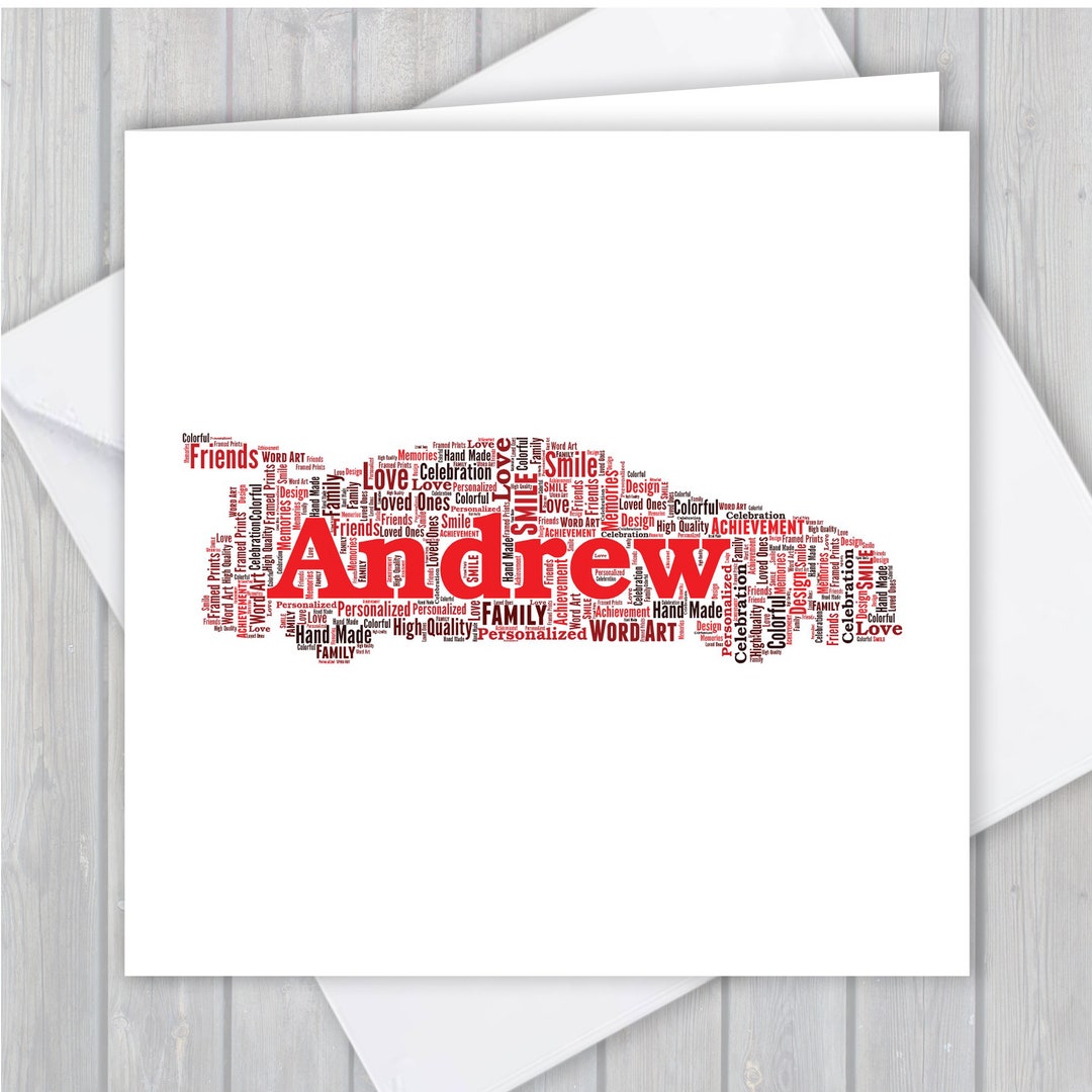 Personalized Race Car Word Art Greeting Card - Etsy