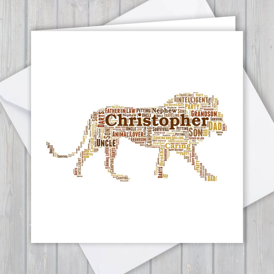 Personalized Lion Word Art Card: Unique Keepsake Greeting Card Ani087 ...