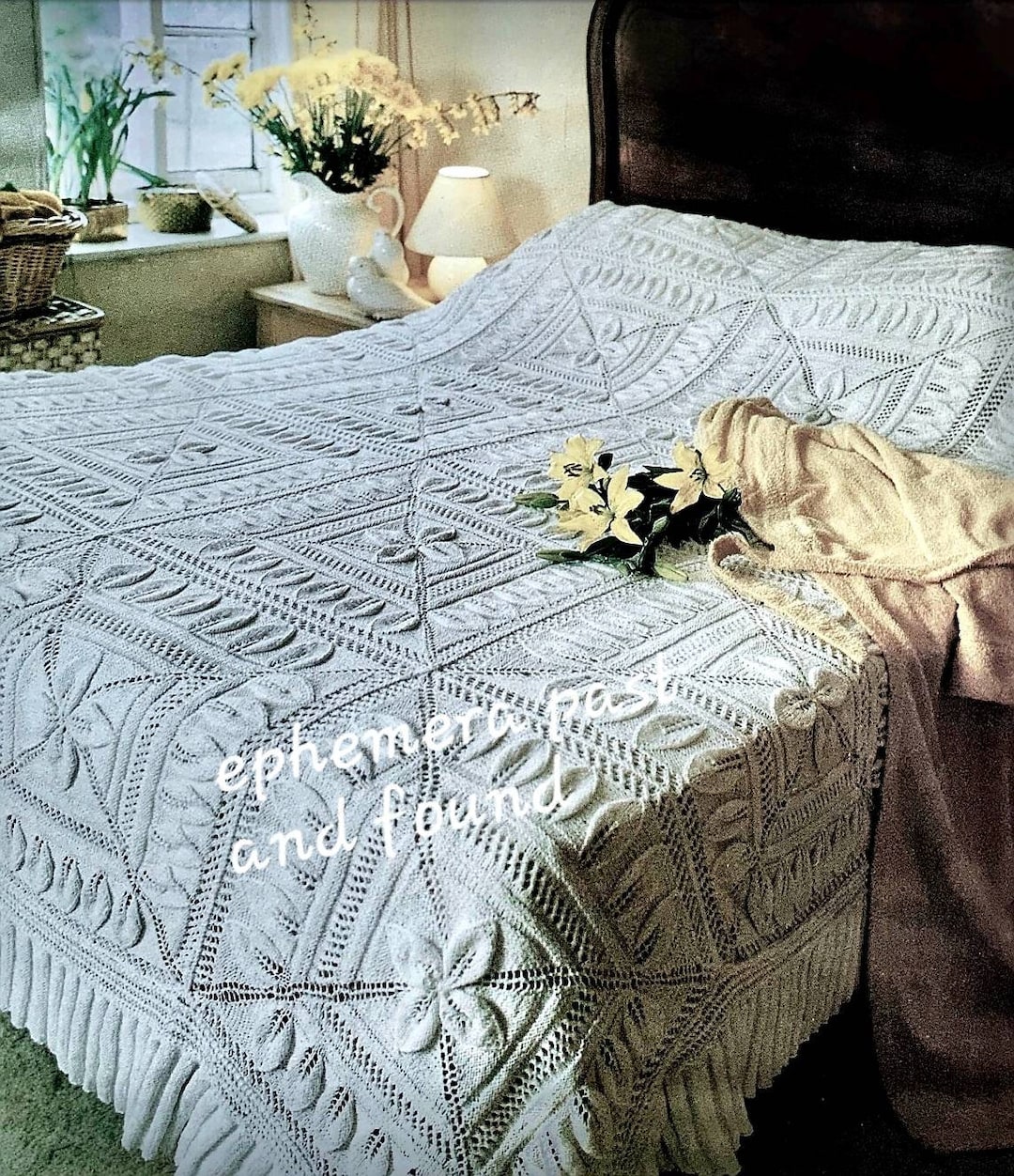 Vintage Knitted BEDSPREAD, Decorative Whitework Knitting Pattern, PDF ...