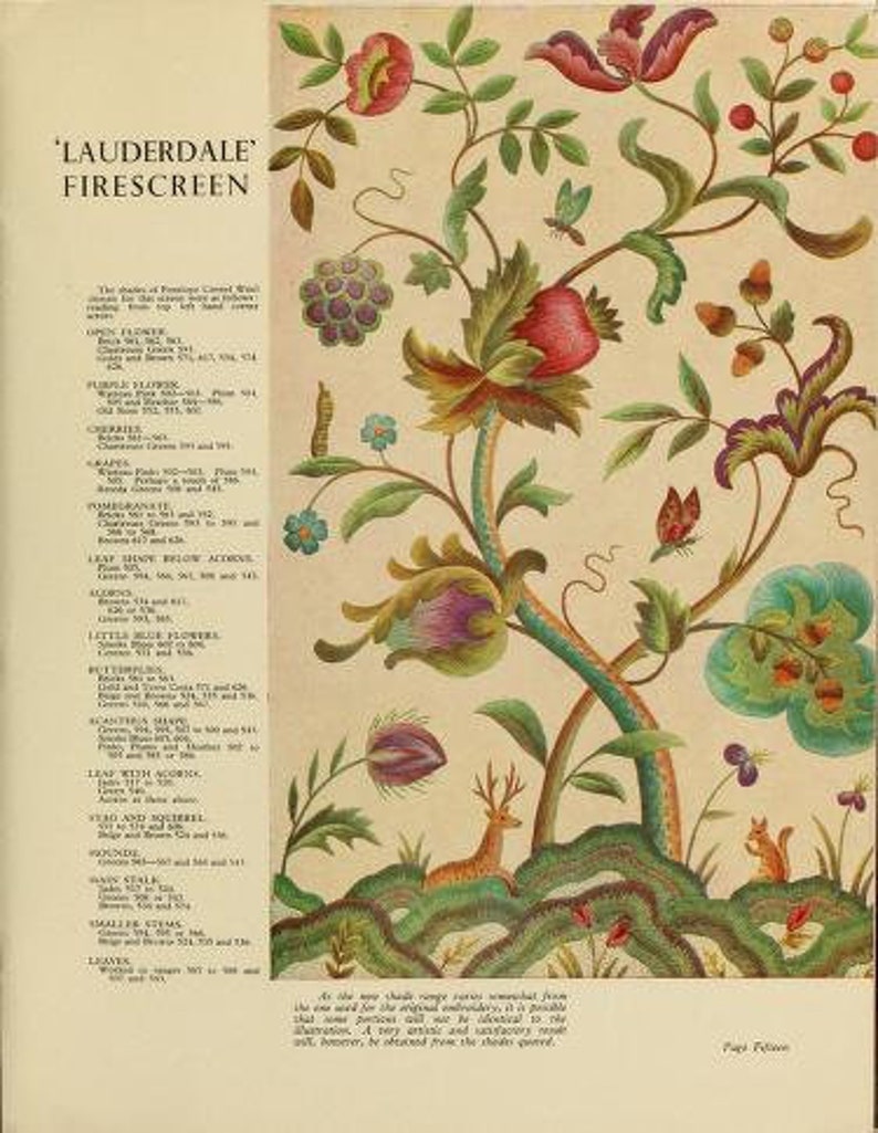 Jacobean Crewel Work, Traditional Designs, PDF Download, 50 Pages, 1900 ...