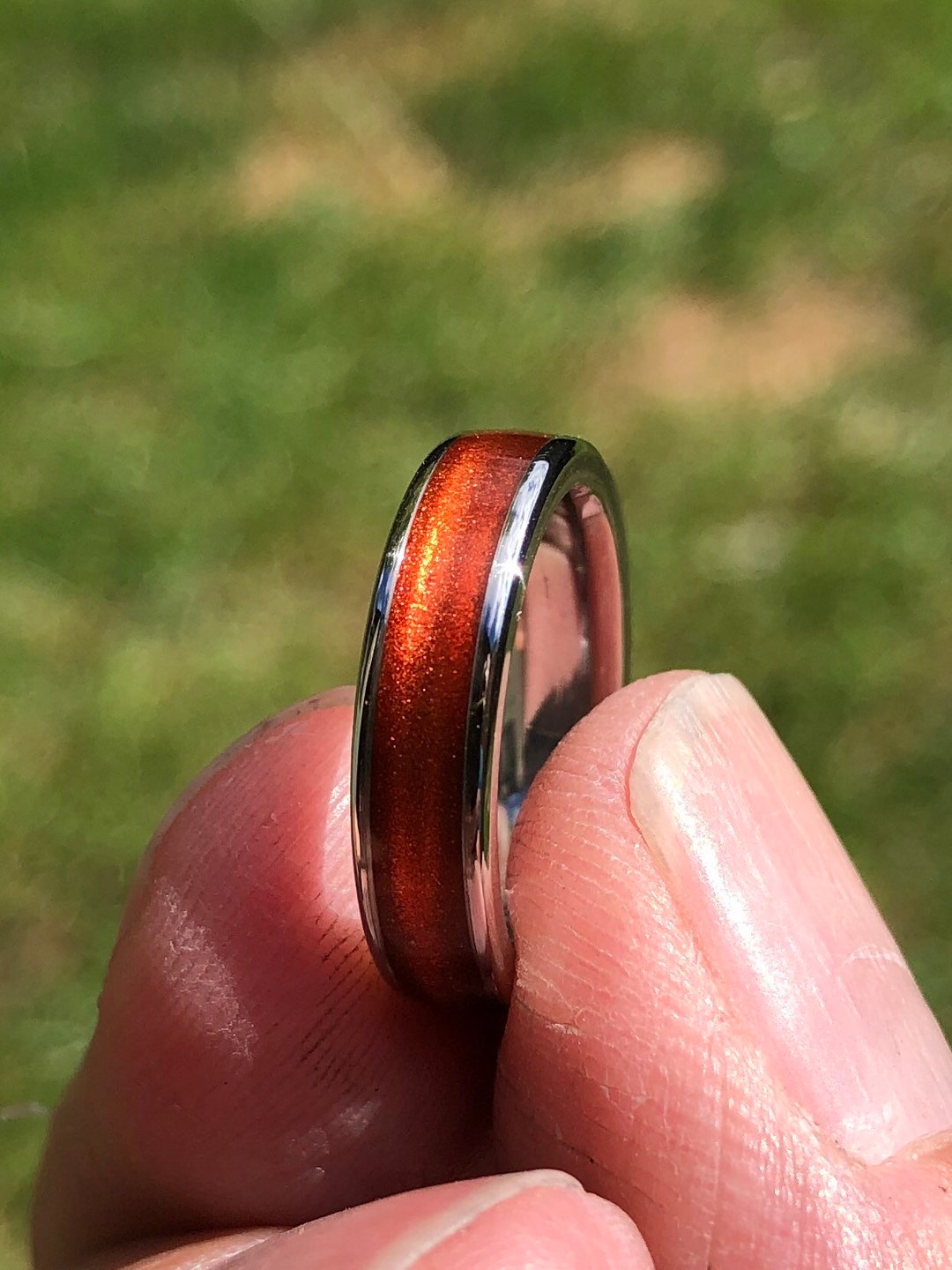 Burnt Red Metallic Sparkle Ring Pigment Inlayed Ring - Etsy