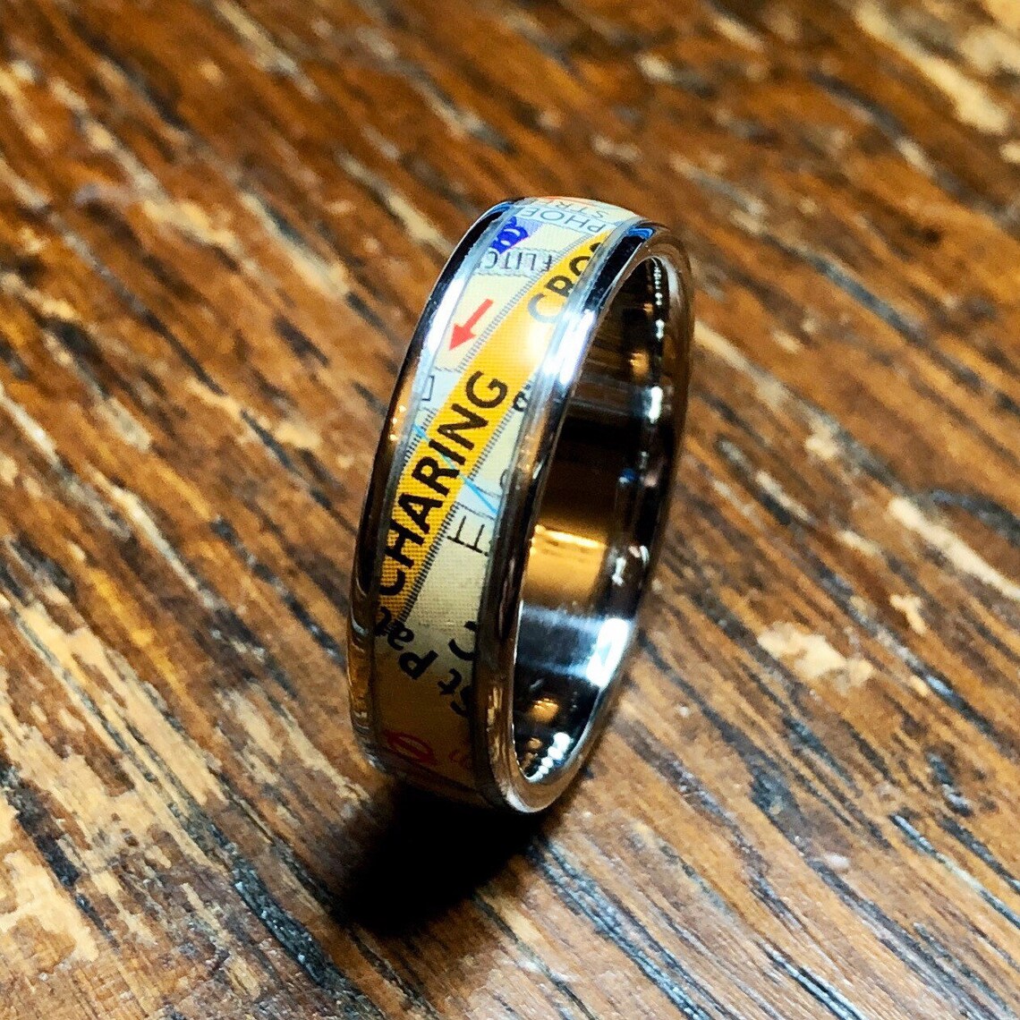 Map Rings Cartography Inlayed Stainless Steel Ring - Etsy