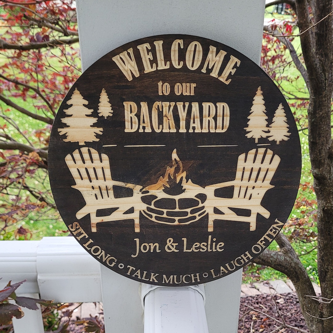 Personalized Welcome to Our Backyard Round Engraved Wood Sign, Custom ...