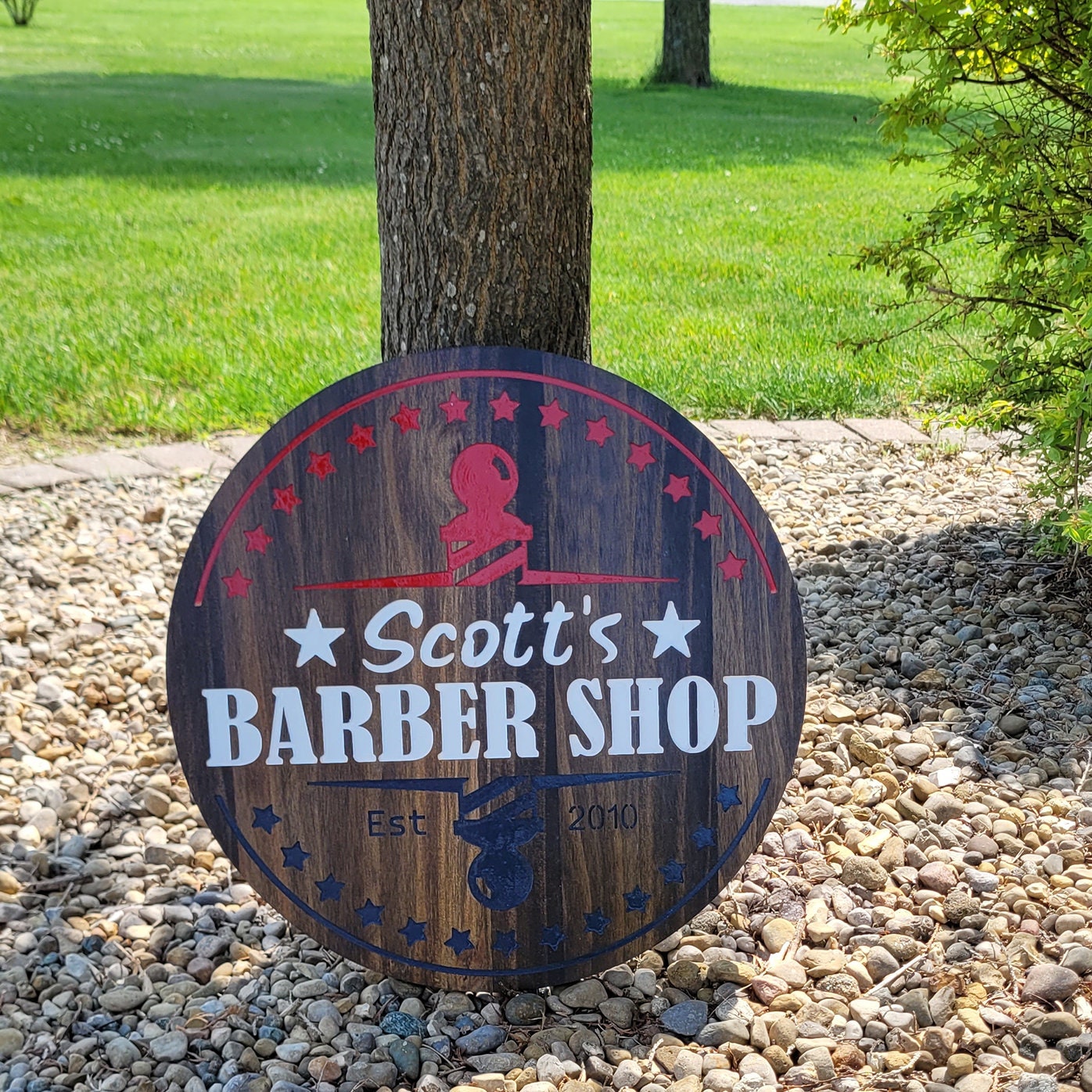 Personalized Barber Shop Round Engraved Wood Sign, Custom Signs, Barber ...