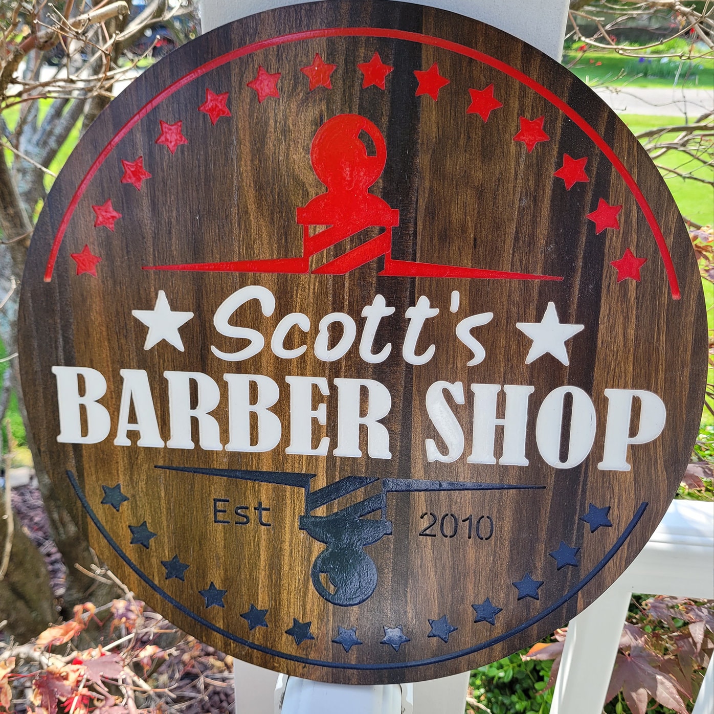 Personalized Barber Shop Round Engraved Wood Sign, Custom Signs, Barber ...
