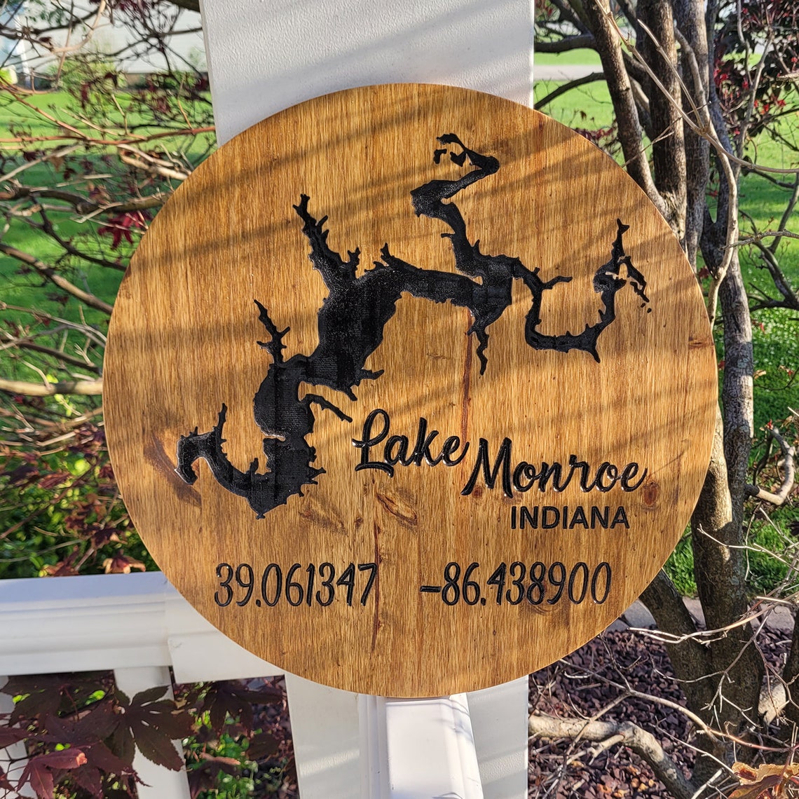 Lake Monroe Map Bloomington Indiana Full Color Engraved Wood Sign, Map ...