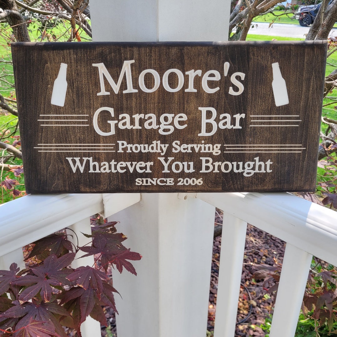Personalized Garage Bar Full Color Engraved Wood Sign (measures 9.5"x19 ...