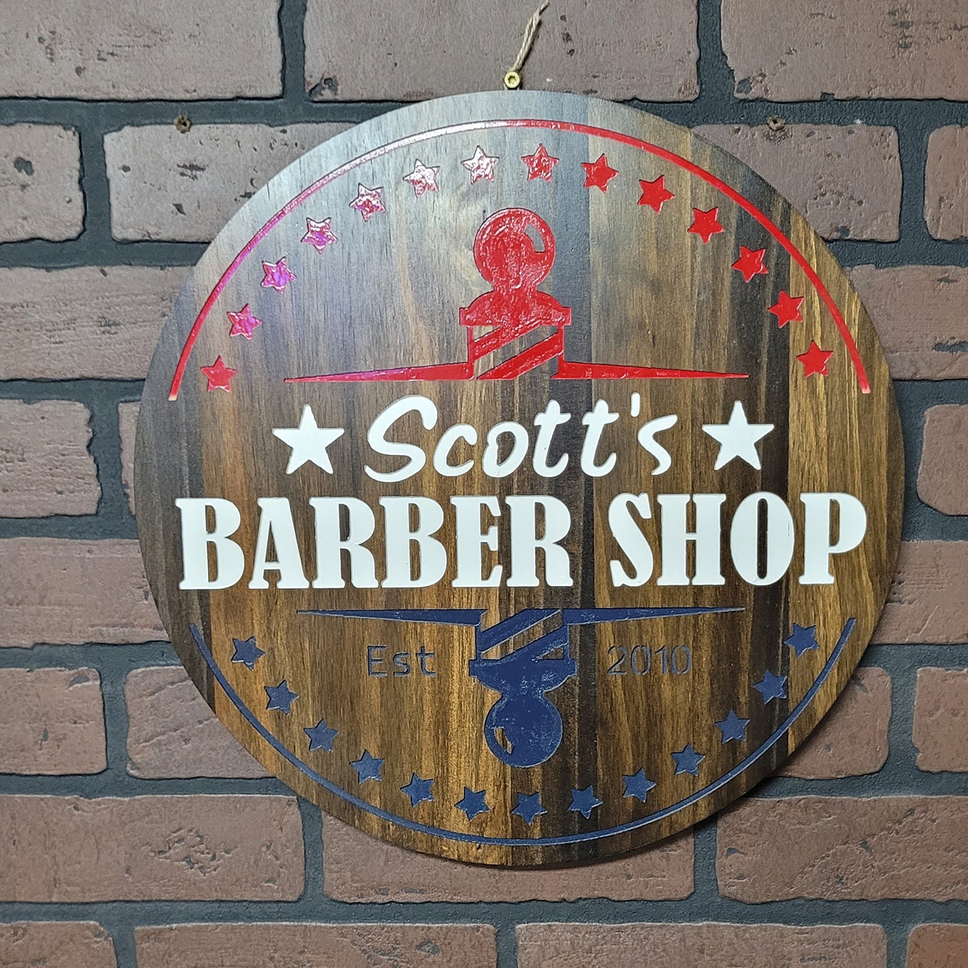 Personalized Barber Shop Round Engraved Wood Sign, Custom Signs, Barber ...