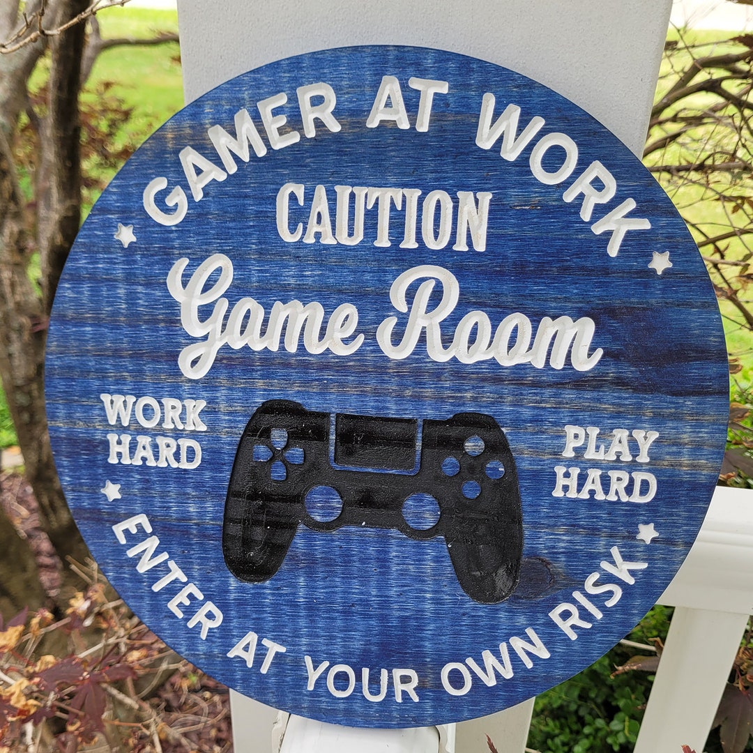 Gamer at Work Game Room Full Color Engraved Wood Sign - Etsy