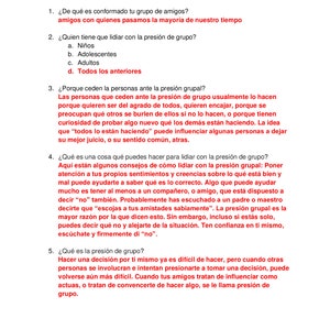Peer Pressure Spanish Reading Comprehension Worksheet - Etsy