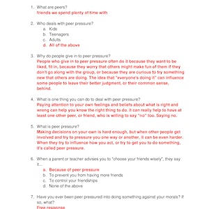 Peer Pressure English Reading Comprehension Worksheet - Etsy