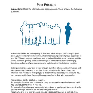 Peer Pressure English Reading Comprehension Worksheet - Etsy
