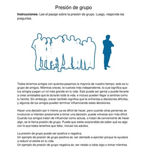 Peer Pressure Spanish Reading Comprehension Worksheet - Etsy